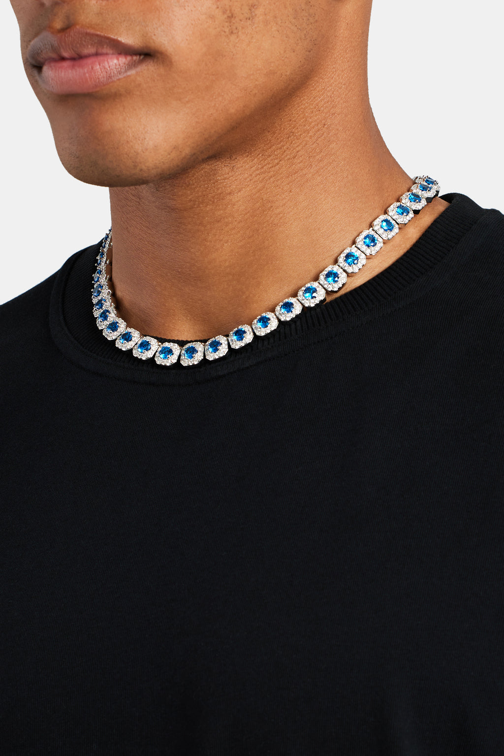 10mm Iced Blue CZ Cluster Chain - White Gold | Mens Chains | Shop ...
