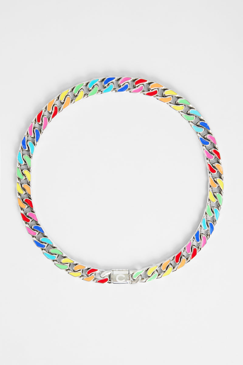 12mm Multi Colour Enamel Cuban Chain - White Gold – Cernucci