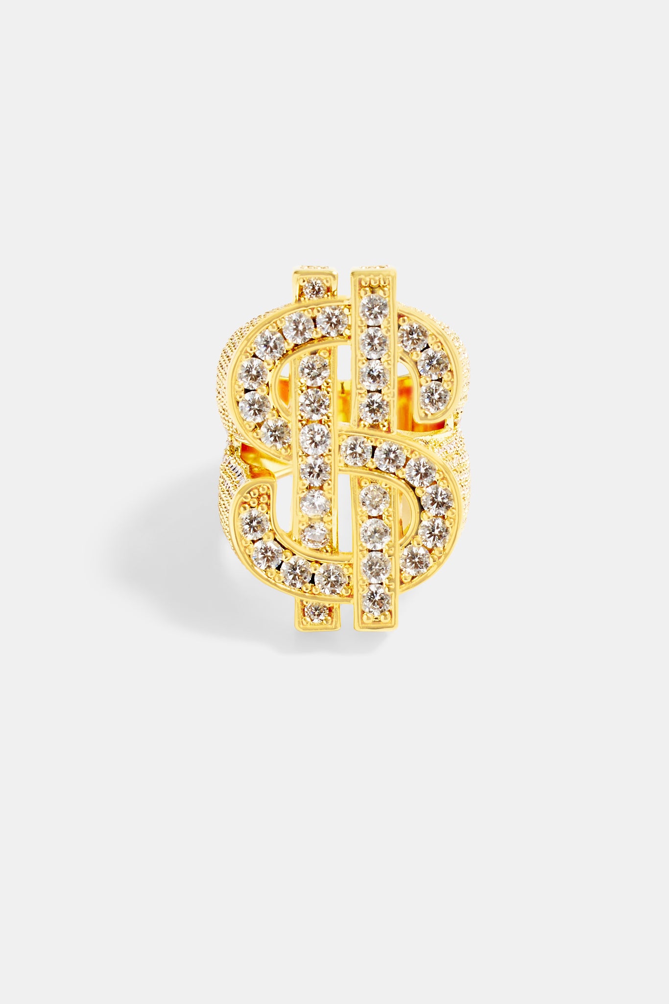 Gold Plated 33mm Iced CZ Dollar Sign Ring – Cernucci