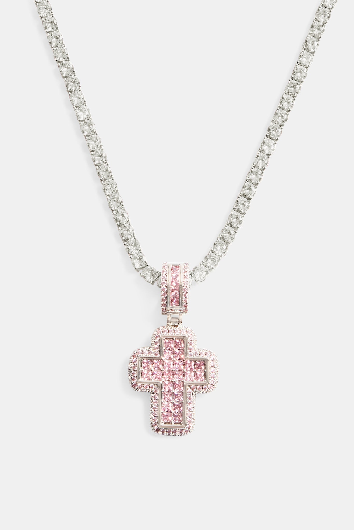 35mm Iced Pink CZ Baguette Cross Pendant | Womens Pendants | Shop Cross ...