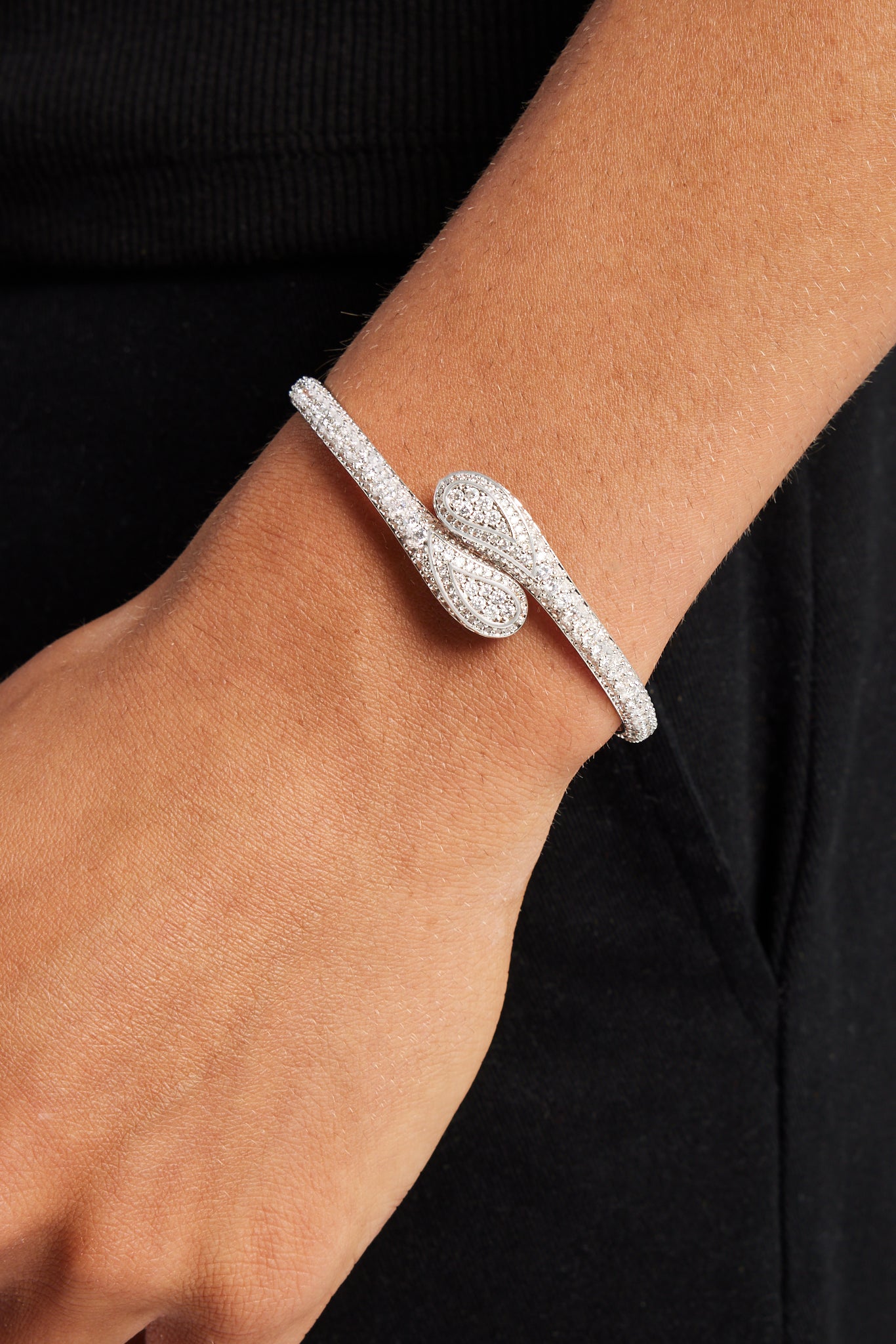 6mm Iced CZ Pave Paisley Bangle - White Gold | Mens Bracelets | Shop Bangles at CERNUCCI.COM ...