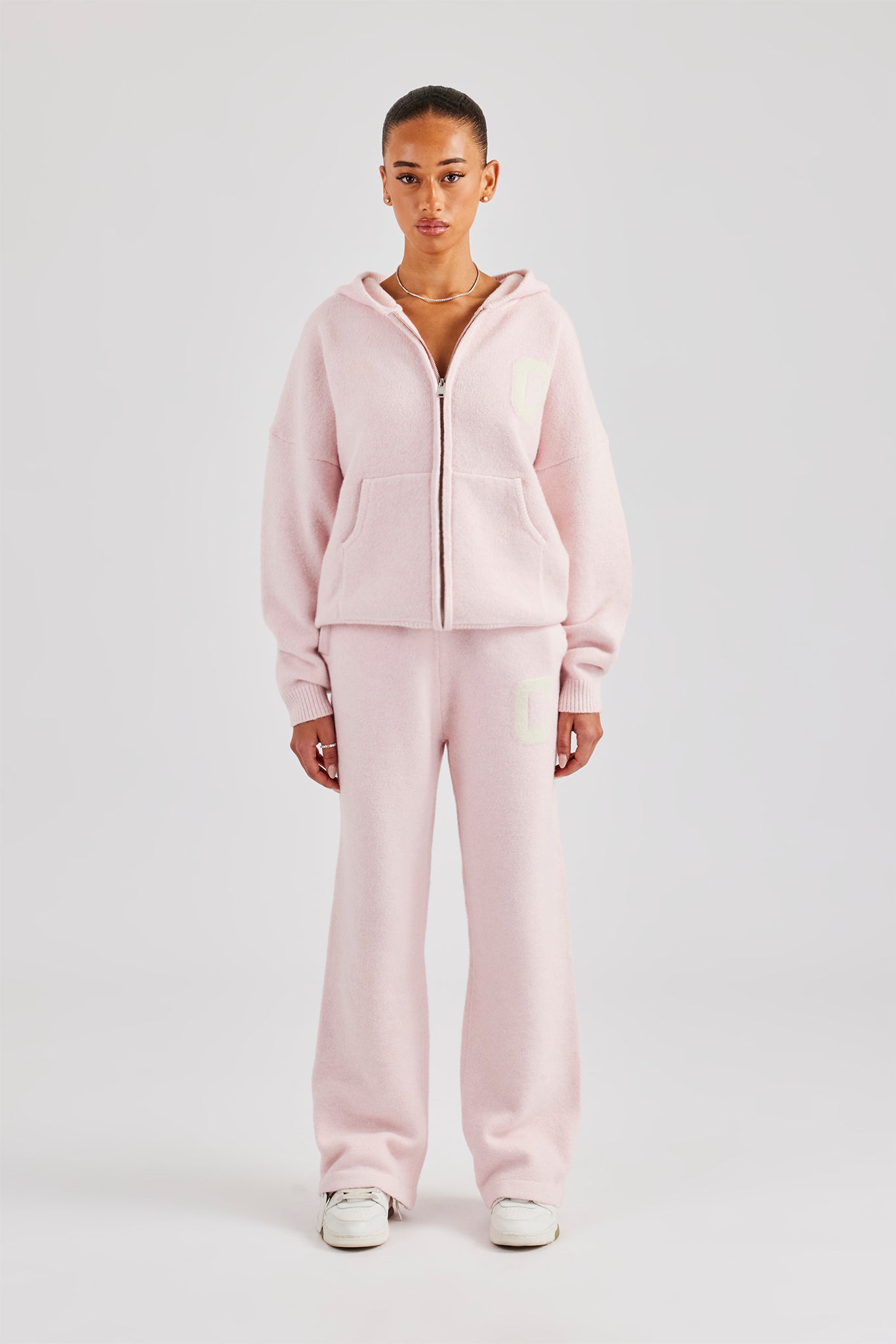 Hooded Zip Through Knitted Tracksuit - Baby Pink | Womens Sets | Shop ...