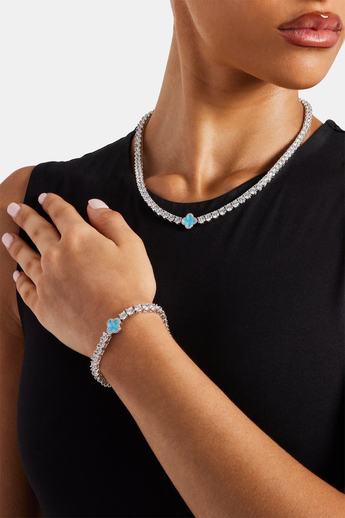 Womens Baby Blue Motif Tennis Chain + Bracelet | Womens Bundles | Shop ...
