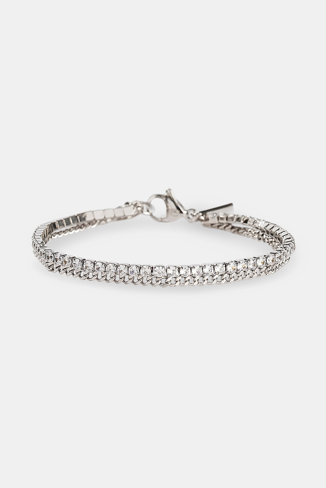 Double Layer Micro Tennis & Cuban Bracelet - 2.5mm - White | Womens ...
