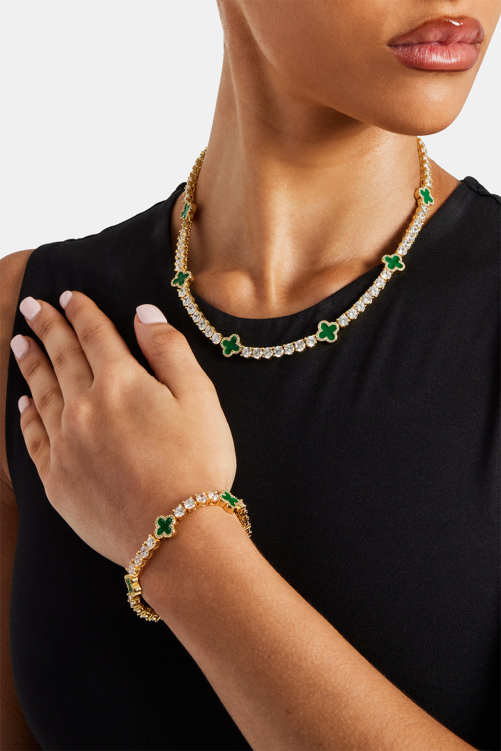 Green Motif Tennis Chain & Bracelet | Womens Bundles | Shop Bracelet ...