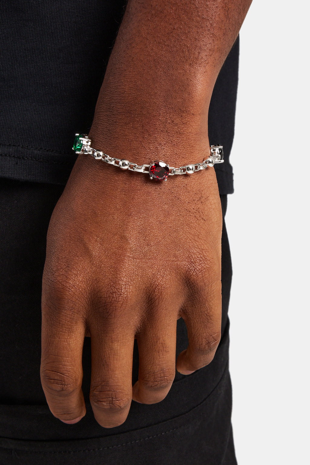 Multi Iced CZ Gem & Ball Chain Mix Bracelet - White | Mens Bracelets ...