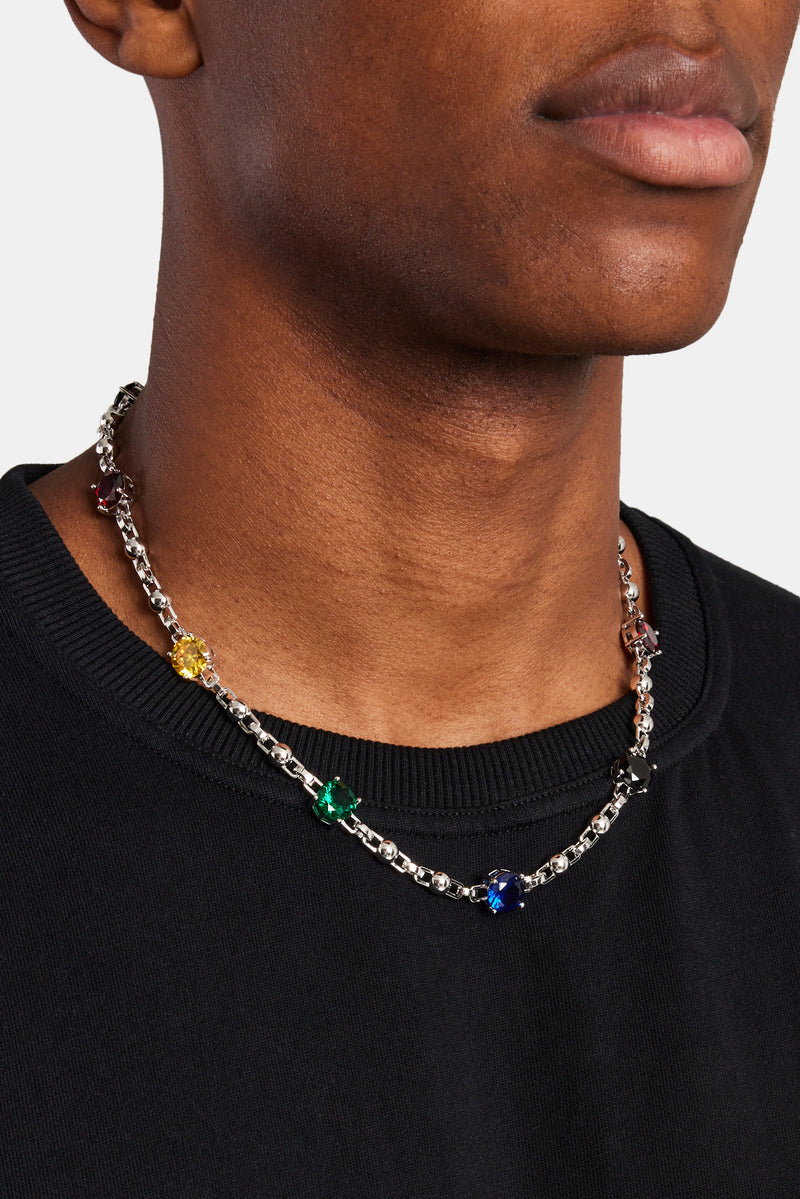 Multi Iced CZ Gem & Ball Chain Mix Chain - White | Mens Chains | Shop ...