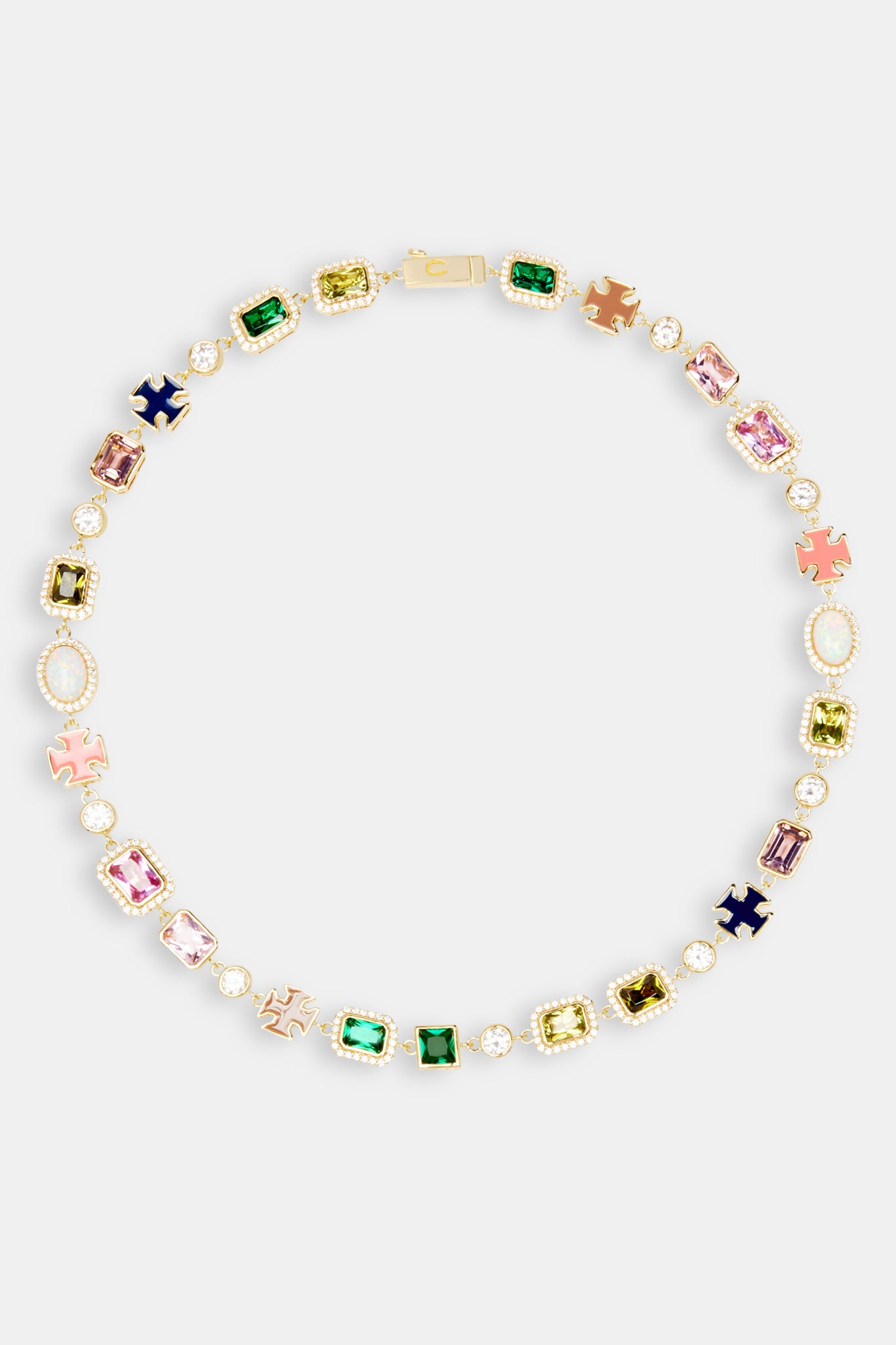 Pink & Green Multi Gem Stone Motif Necklace - Gold | Womens Chains ...