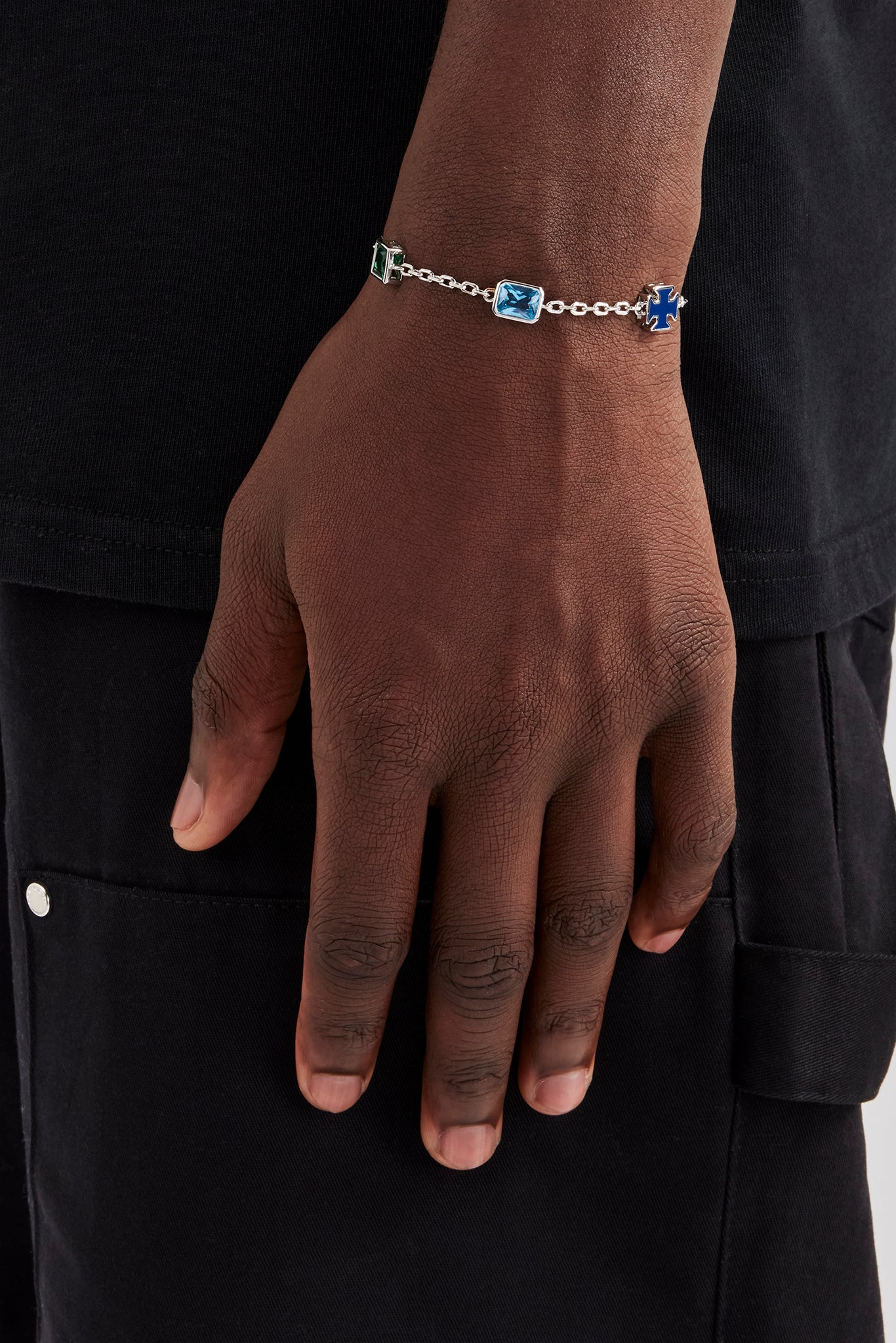 Mixed Colour Gemstone & Motif Rolo Bracelet - 8mm | Mens Bracelets ...