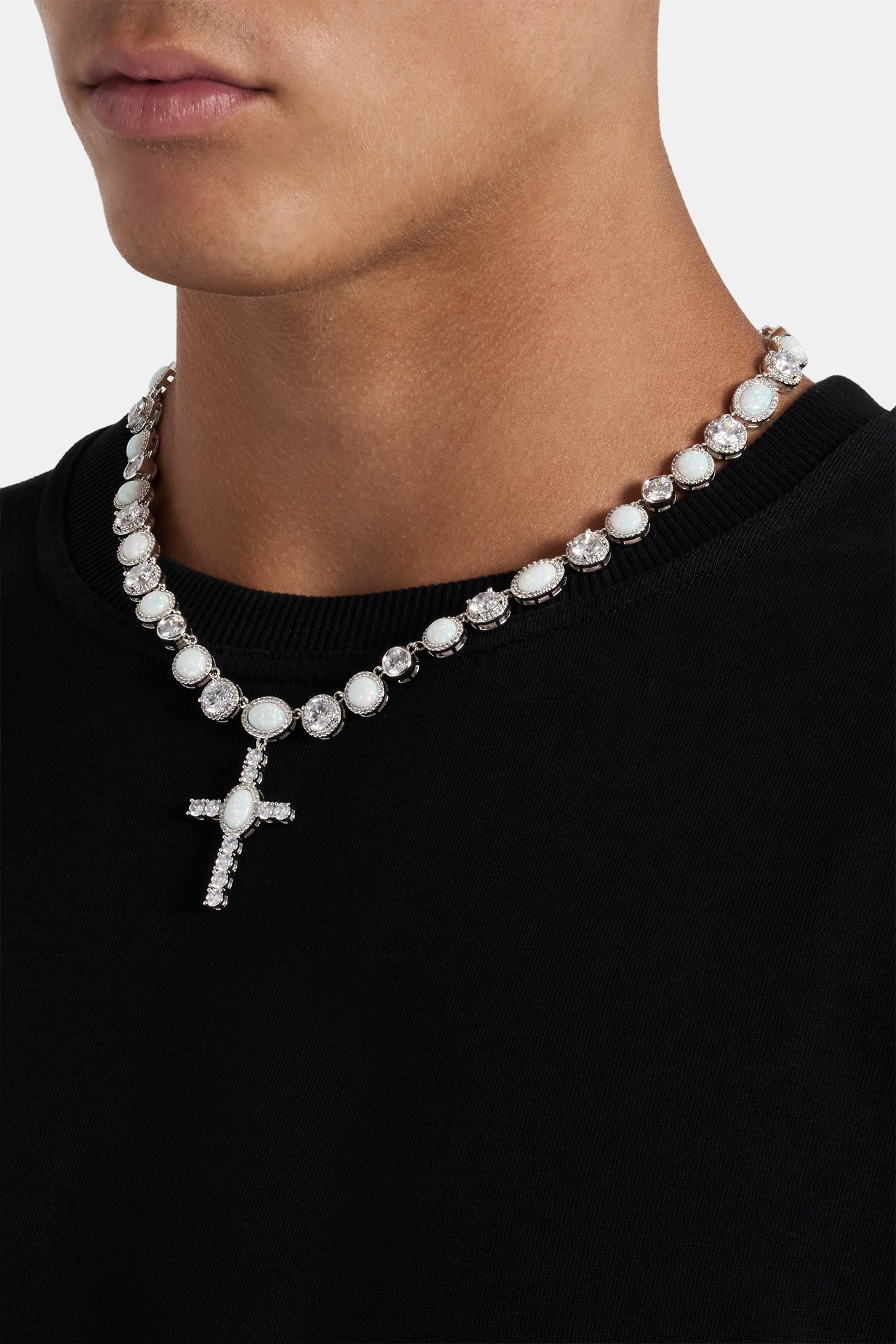 Opal & Round CZ Drop Cross Chain | Mens Chains | Shop Drop Chains at ...