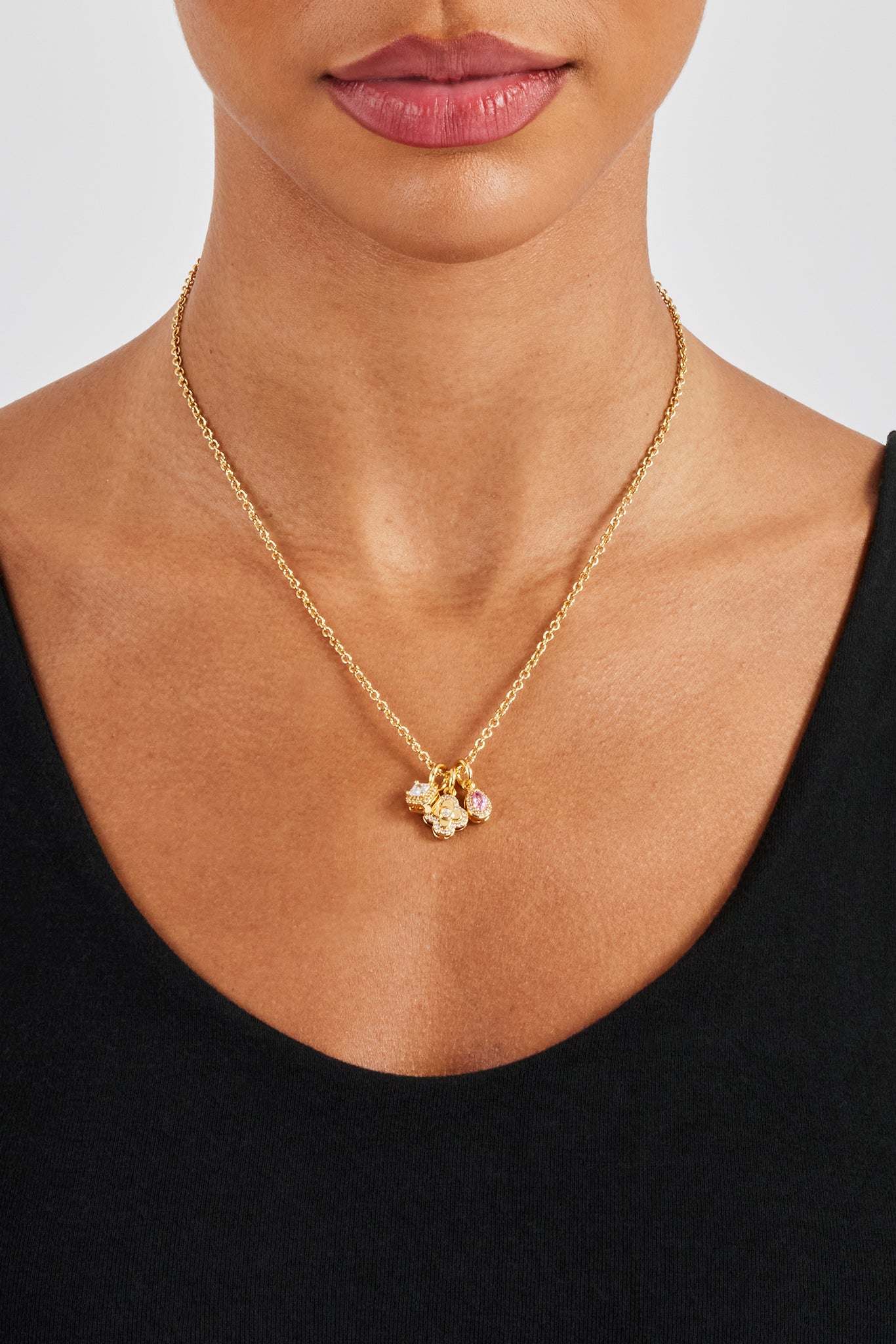 Triple Motif and Multi Gem Necklace - 10mm - Gold | Womens Necklaces ...