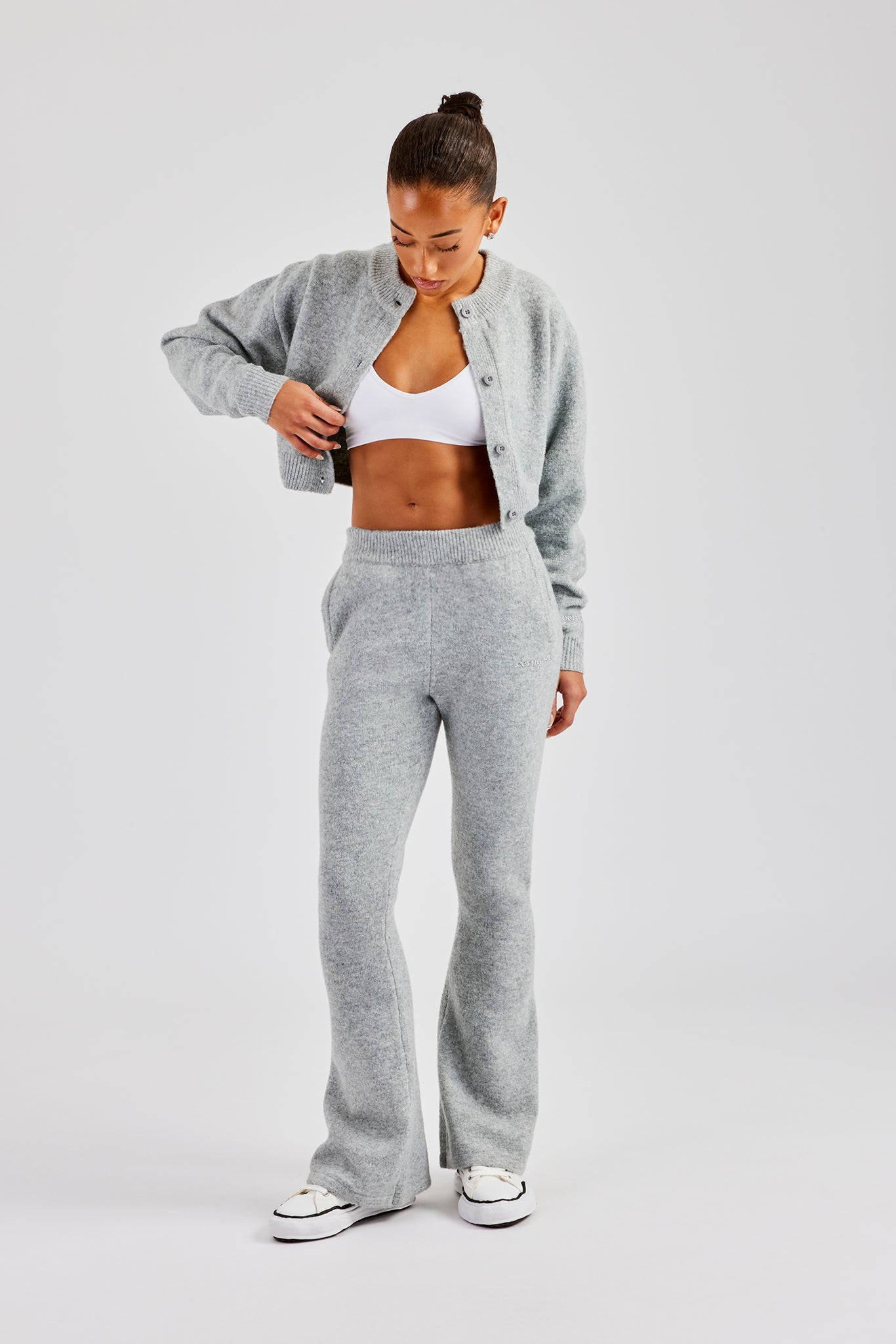 Knitted Cropped Cardigan & Flare Trouser - Grey | Womens Sets | Shop ...