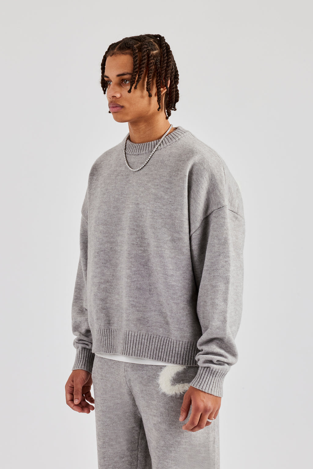 Cernucci Fluffy Intarsia Sweater - Grey | Mens Knitwear | Shop Knitwear ...