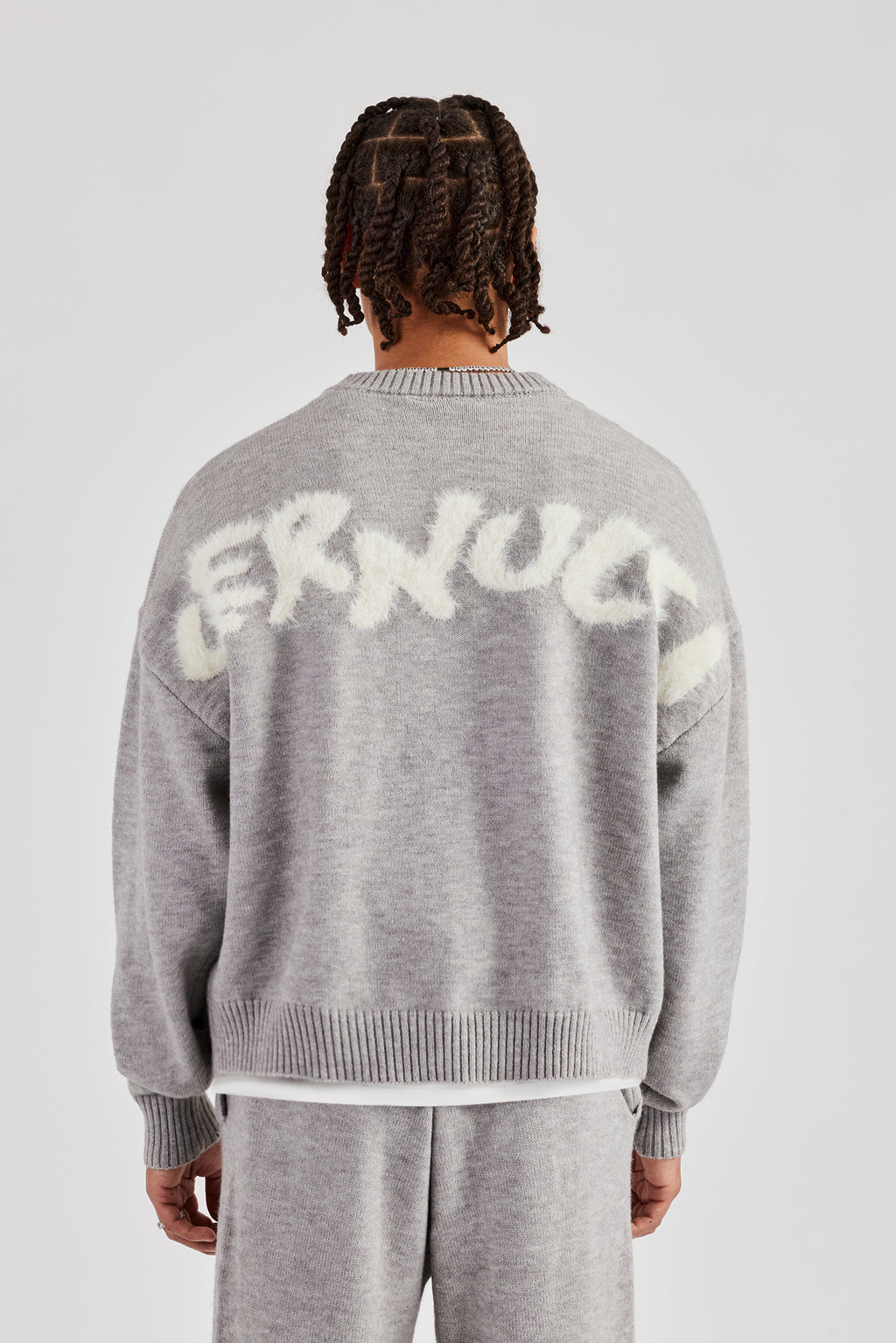 Cernucci Fluffy Intarsia Sweater - Grey | Mens Knitwear | Shop Knitwear ...