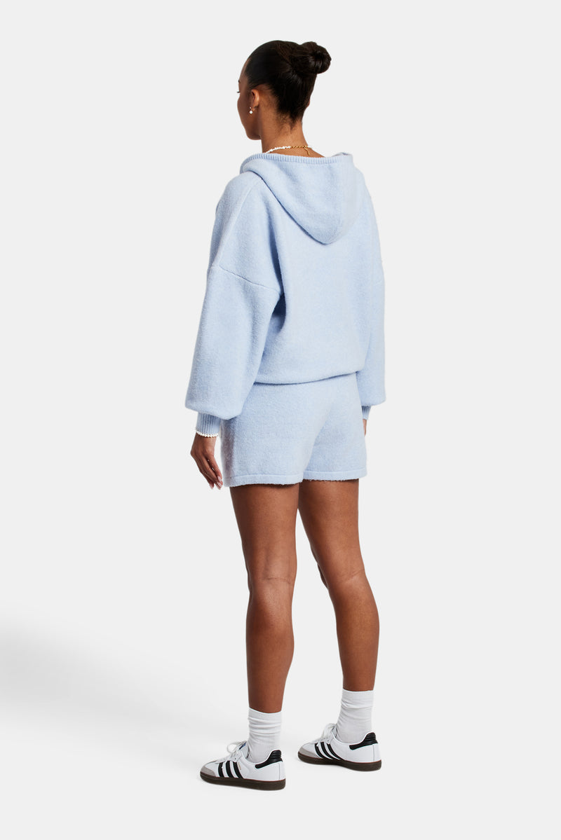 Hooded Zip Through Knitted Short Tracksuit - Light Blue | Womens Sets ...