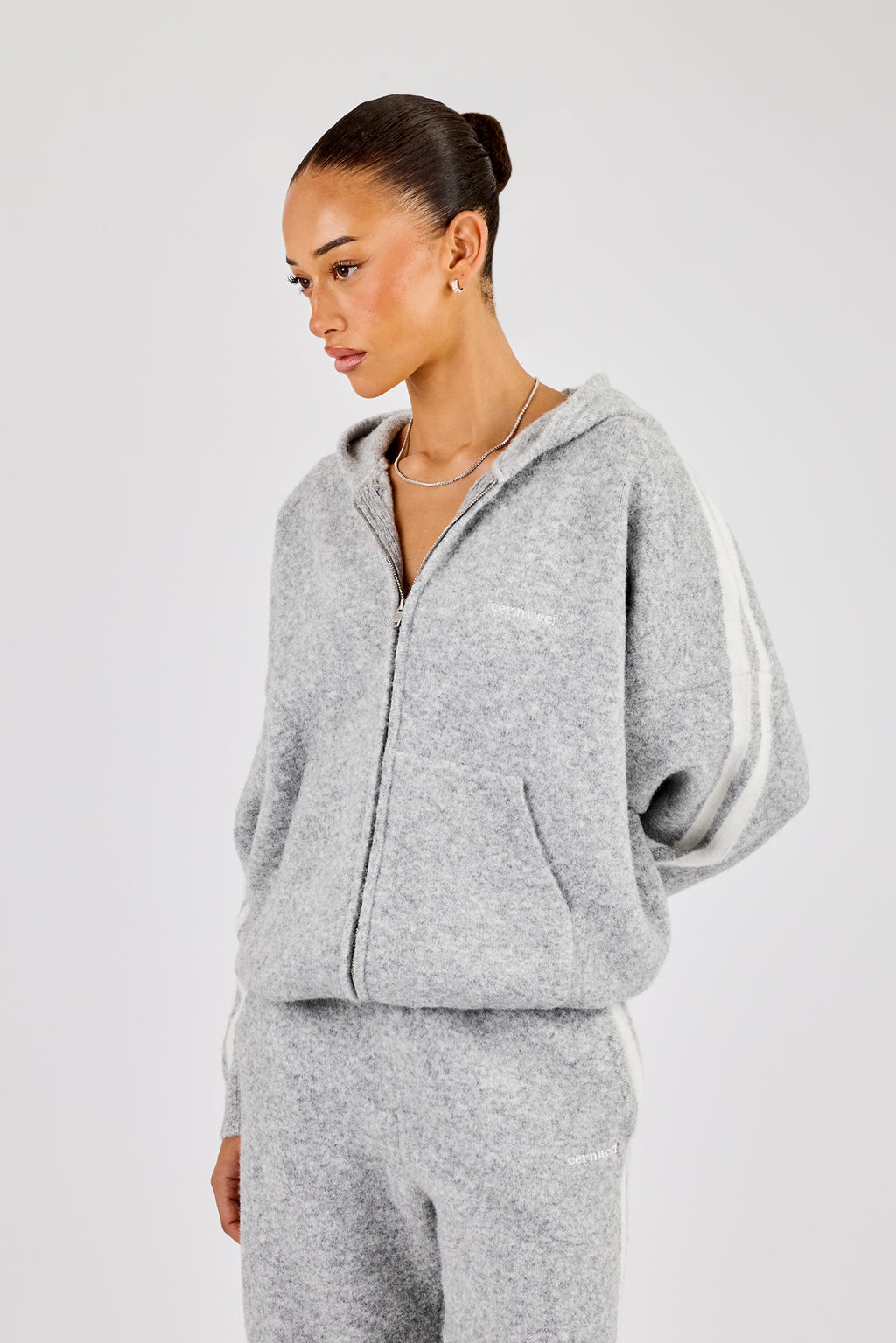 Oversized Knitted Stripe Zip Through - Grey | Womens Knitwear | Shop ...