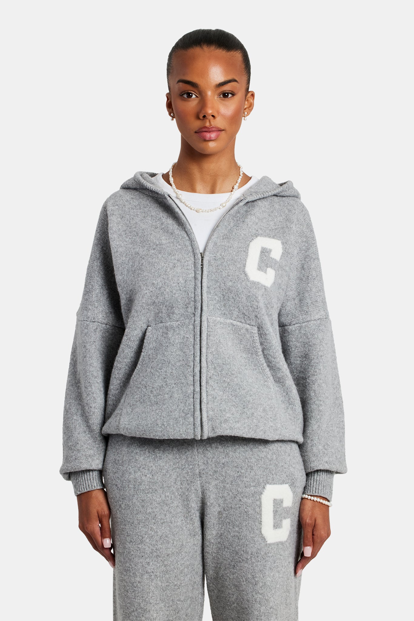 Hooded Zip Through Knitted Tracksuit - Grey | Womens Sets | Shop ...