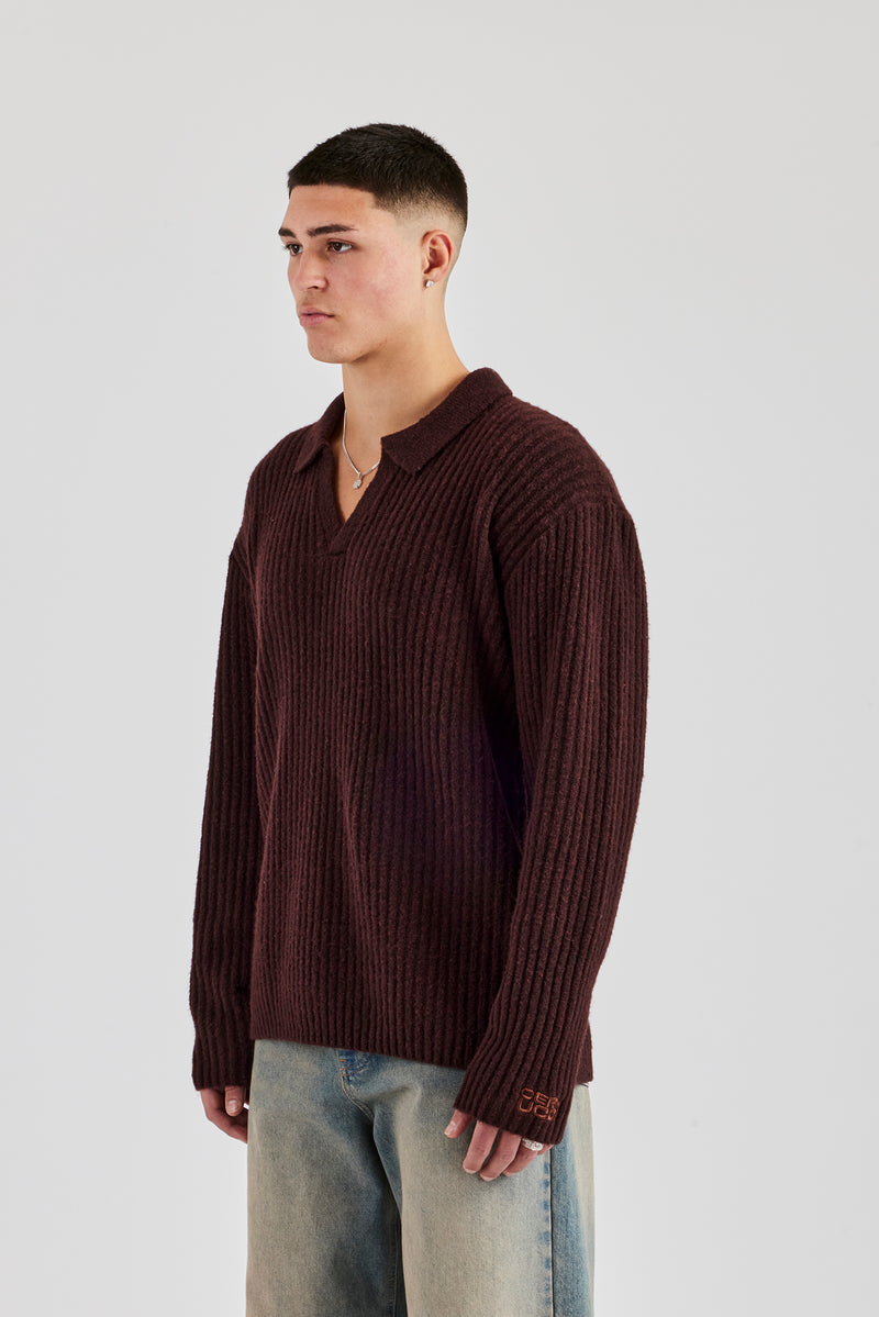 Rib Knit V Neck - Chocolate | Mens Knitwear | Shop Knitwear Sweaters at ...