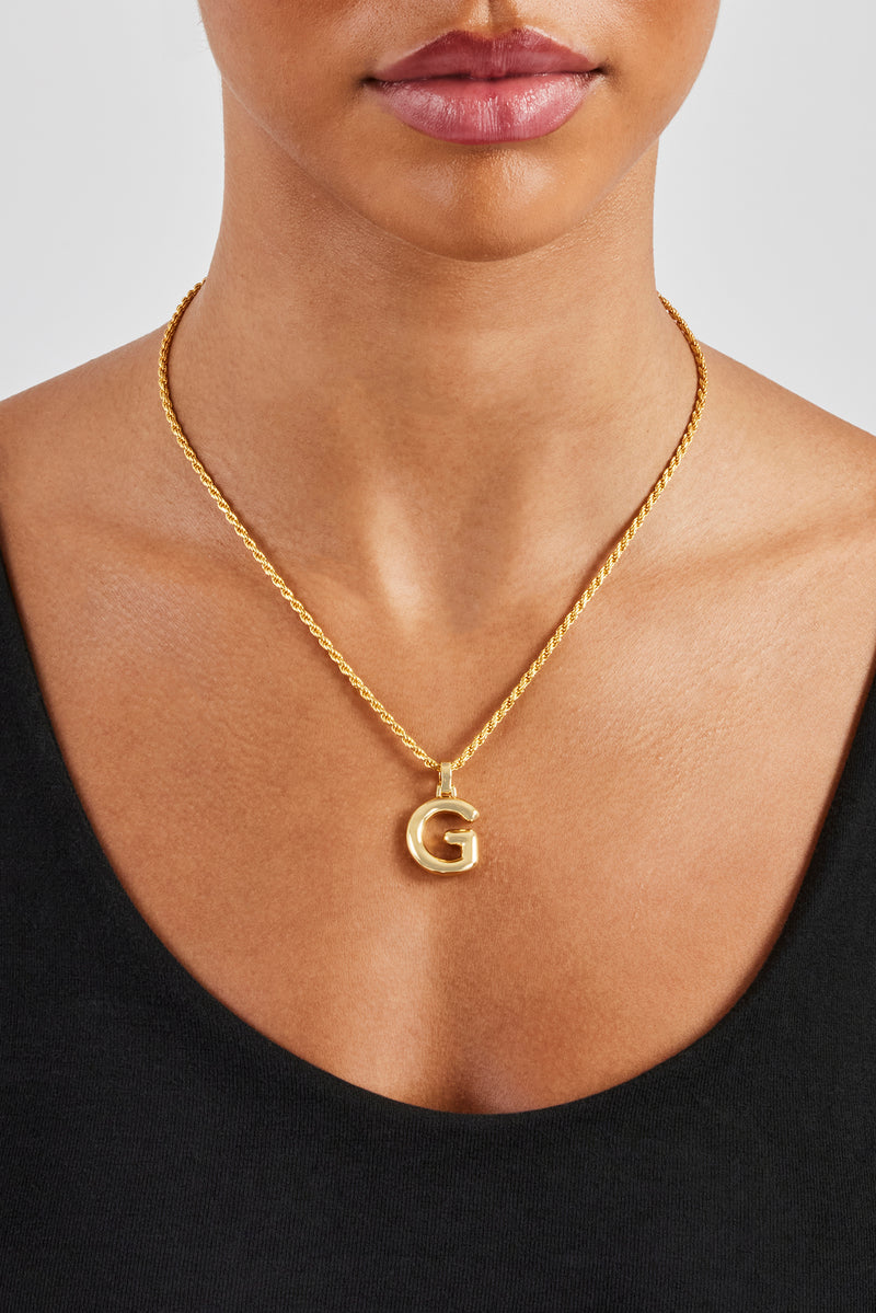 Mini Polished Balloon Letter Pendant & 3mm Rope Chain - Gold | Womens ...