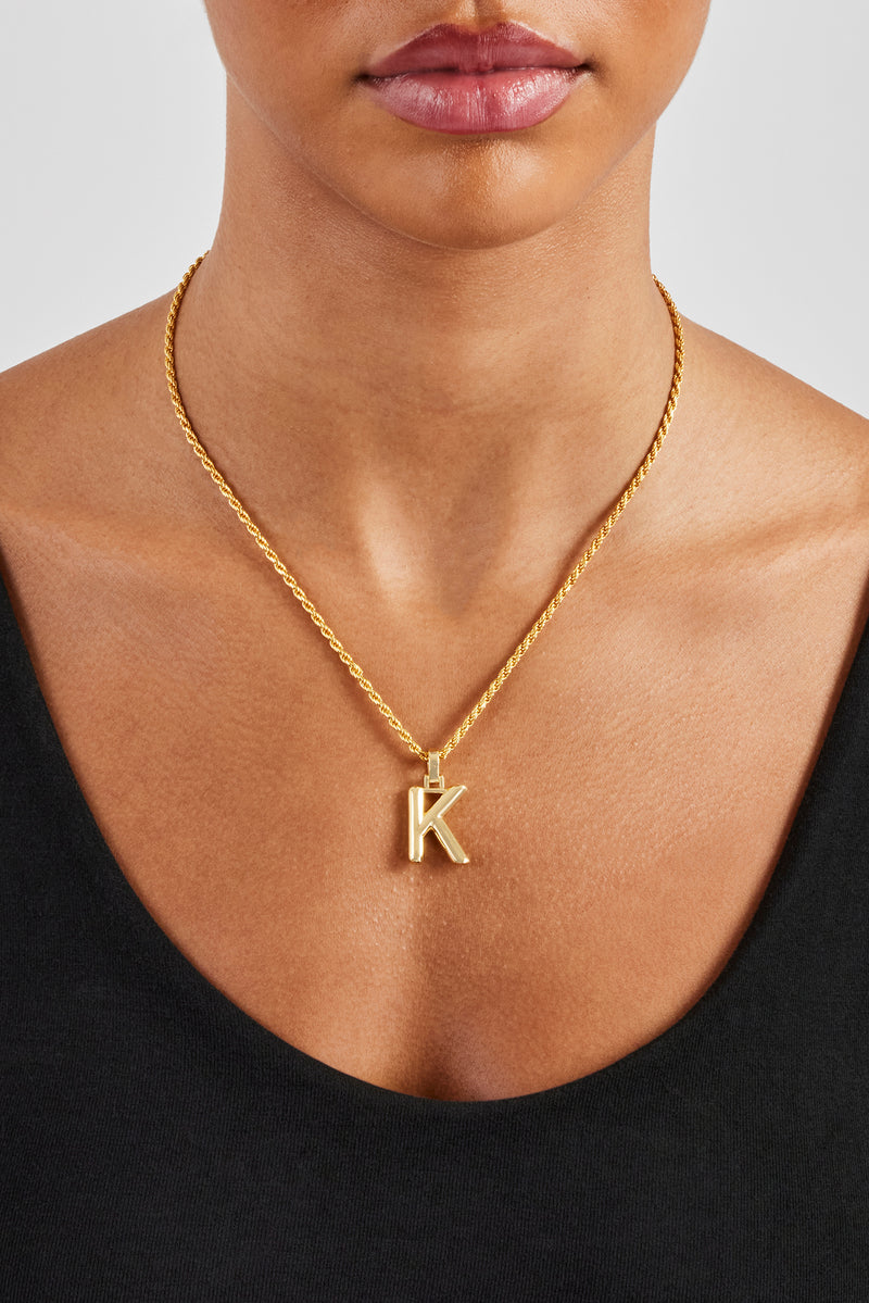 Mini Polished Balloon Letter Pendant & 3mm Rope Chain - Gold | Womens ...