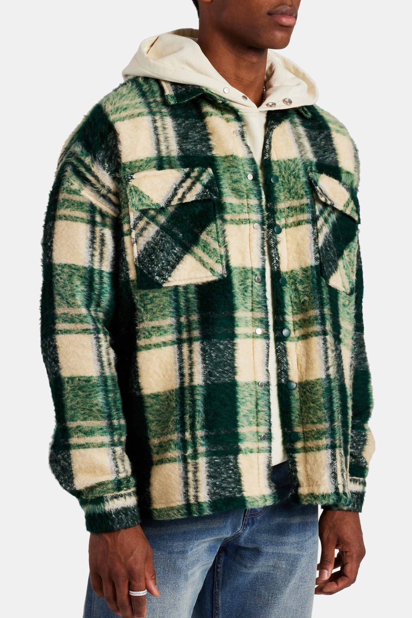 Brushed Check Lined Overshirt - Green | Mens Shirts | Shop Printed ...