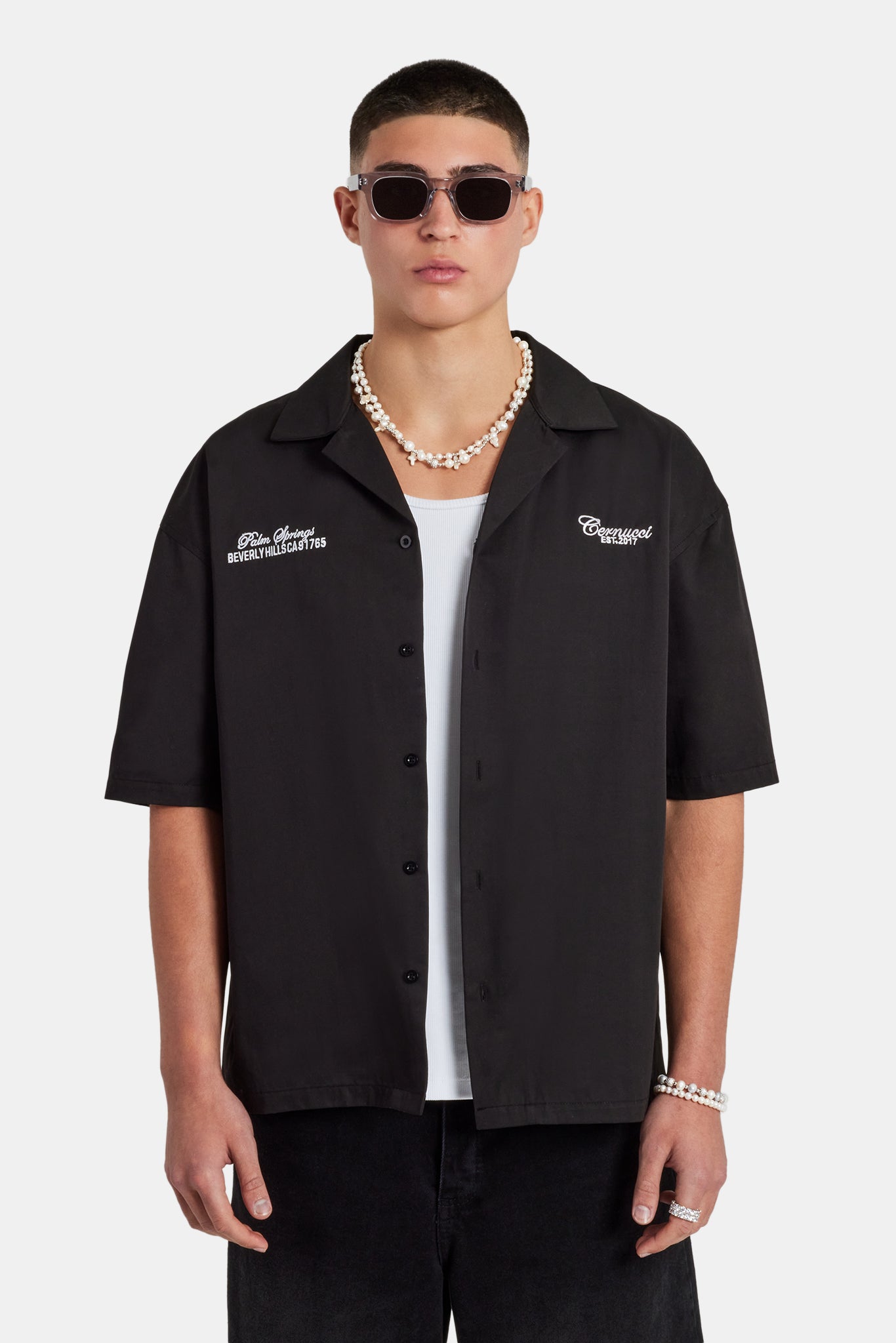 Text Print Boxy Shirt - Black | Mens Shirts | Shop Printed Shirts at ...