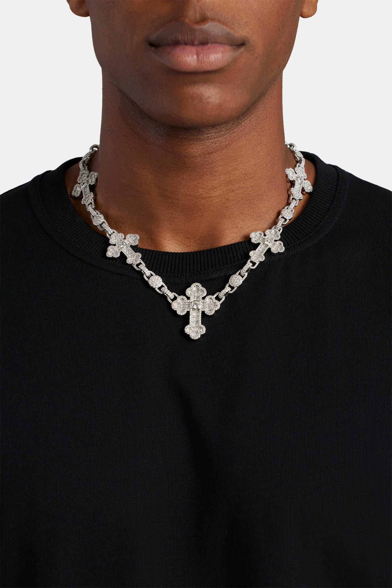 Iced Baguette CZ Cross Drop Chain | Mens Chains | Shop Motif Chains at ...