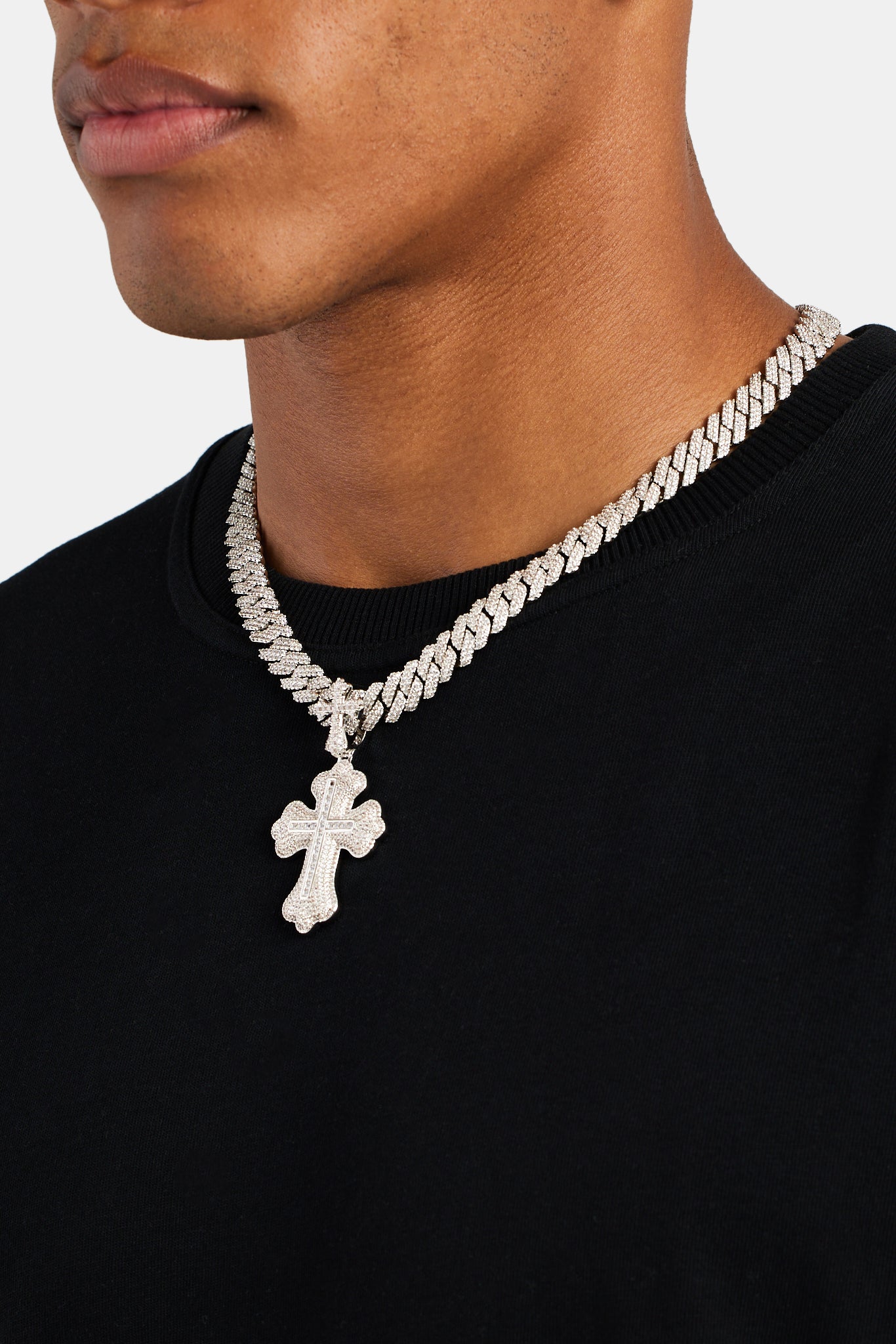 Iced CZ Double Chunky Cross Pendant | Mens Pendants | Shop Cross ...