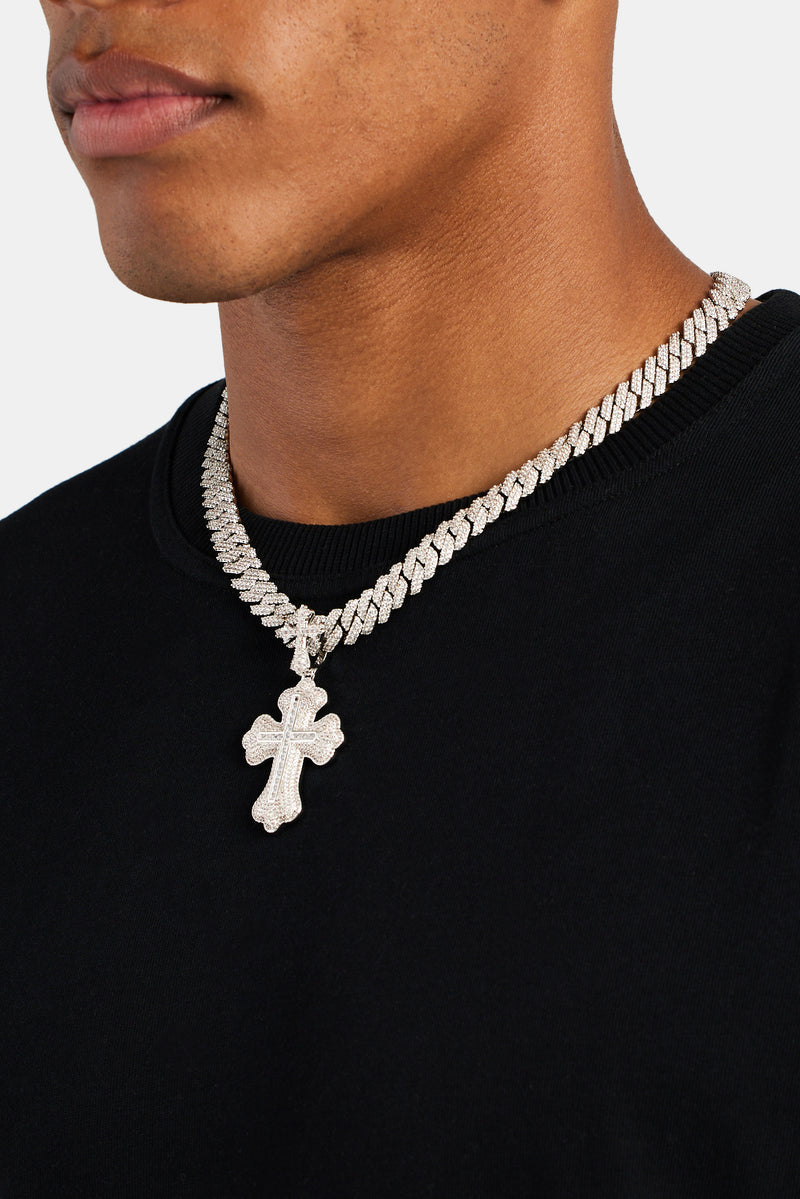 Iced CZ Double Chunky Cross Pendant | Mens Pendants | Shop Cross ...