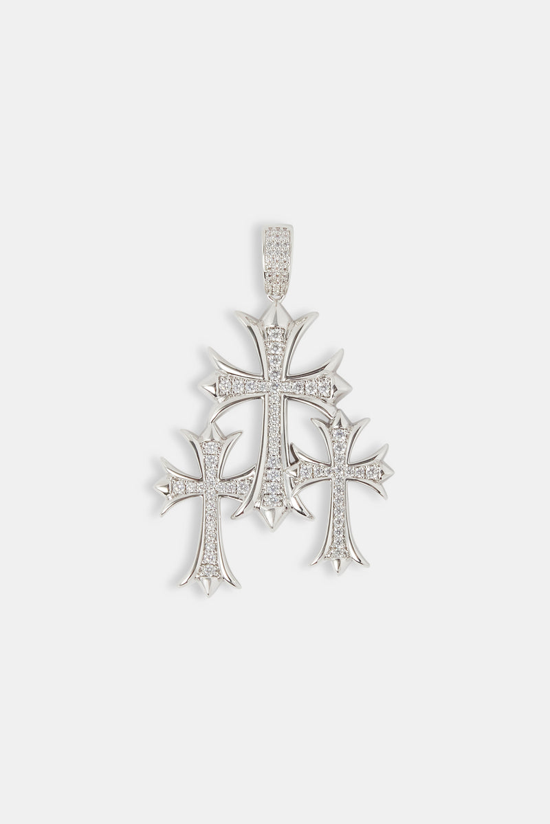 5mm Tenis Chain & Iced Gothic Triple Cross Pendant - 40mm | Mens ...