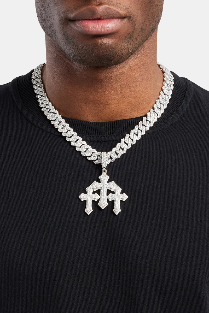 Iced Triple Cross Pendant + 10mm Prong Cuban Chain | Mens Bundles ...