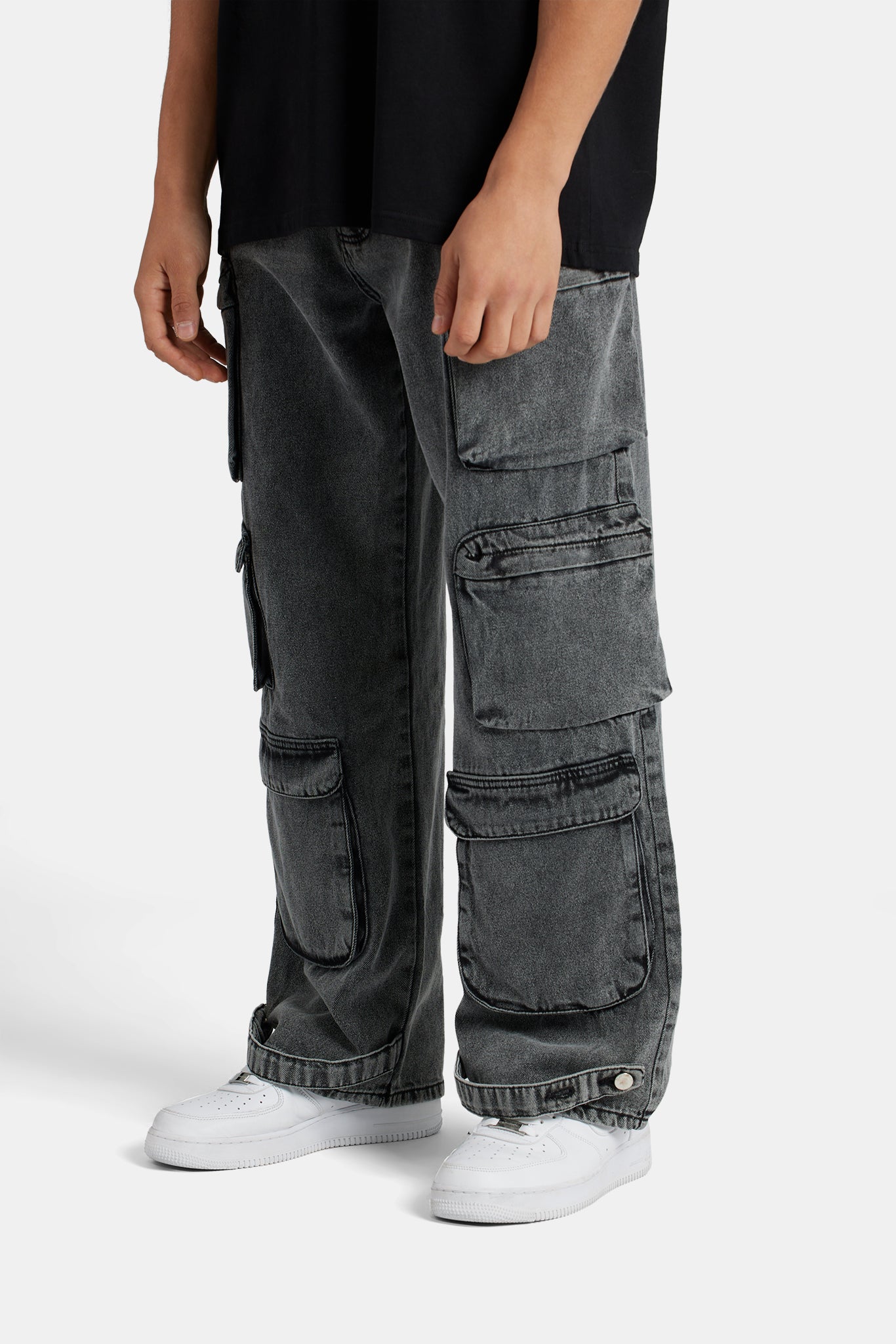 Acid Wash Utility Cargo Jeans - Black | Mens Denim | Shop Jeans at ...