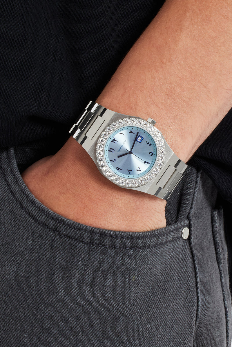 Blue Arabic Dial Iced Bezel Watch | Mens Watches | Shop Iced Watches at ...
