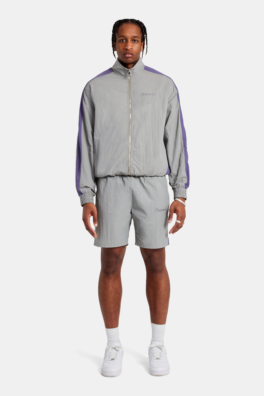 Cernucci Panelled Nylon Track Jacket & Short Set - Charcoal | Mens Sets ...