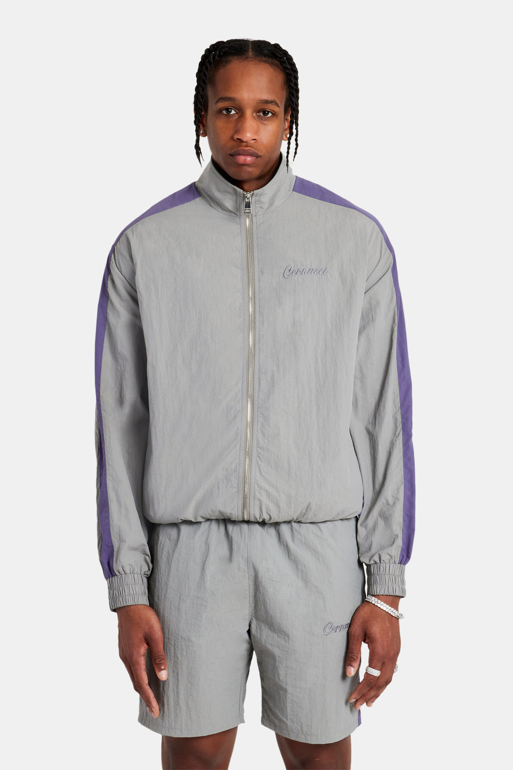 Cernucci Panelled Nylon Track Jacket & Short Set - Charcoal | Mens Sets ...