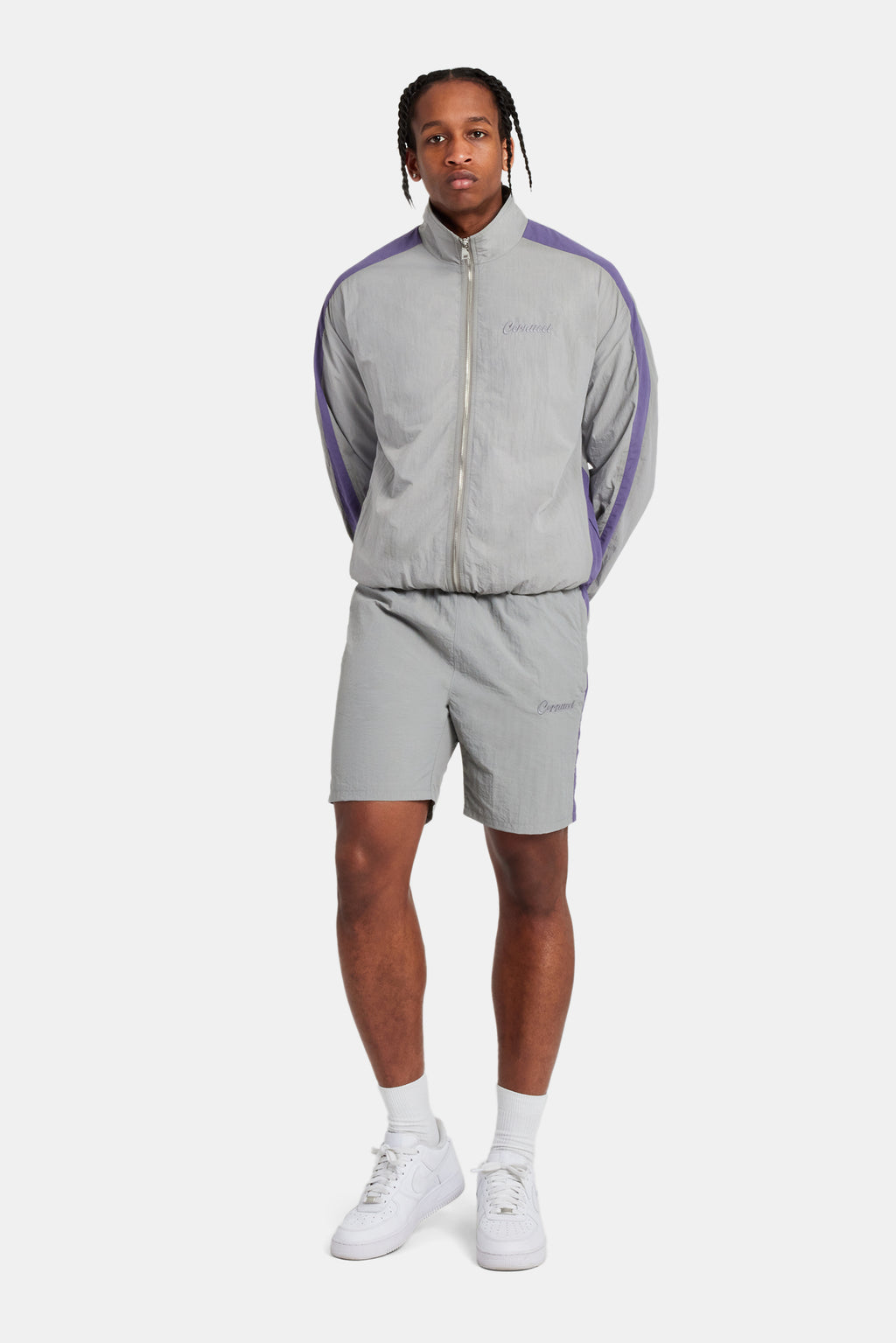 Cernucci Panelled Nylon Track Jacket & Short Set - Charcoal | Mens Sets ...