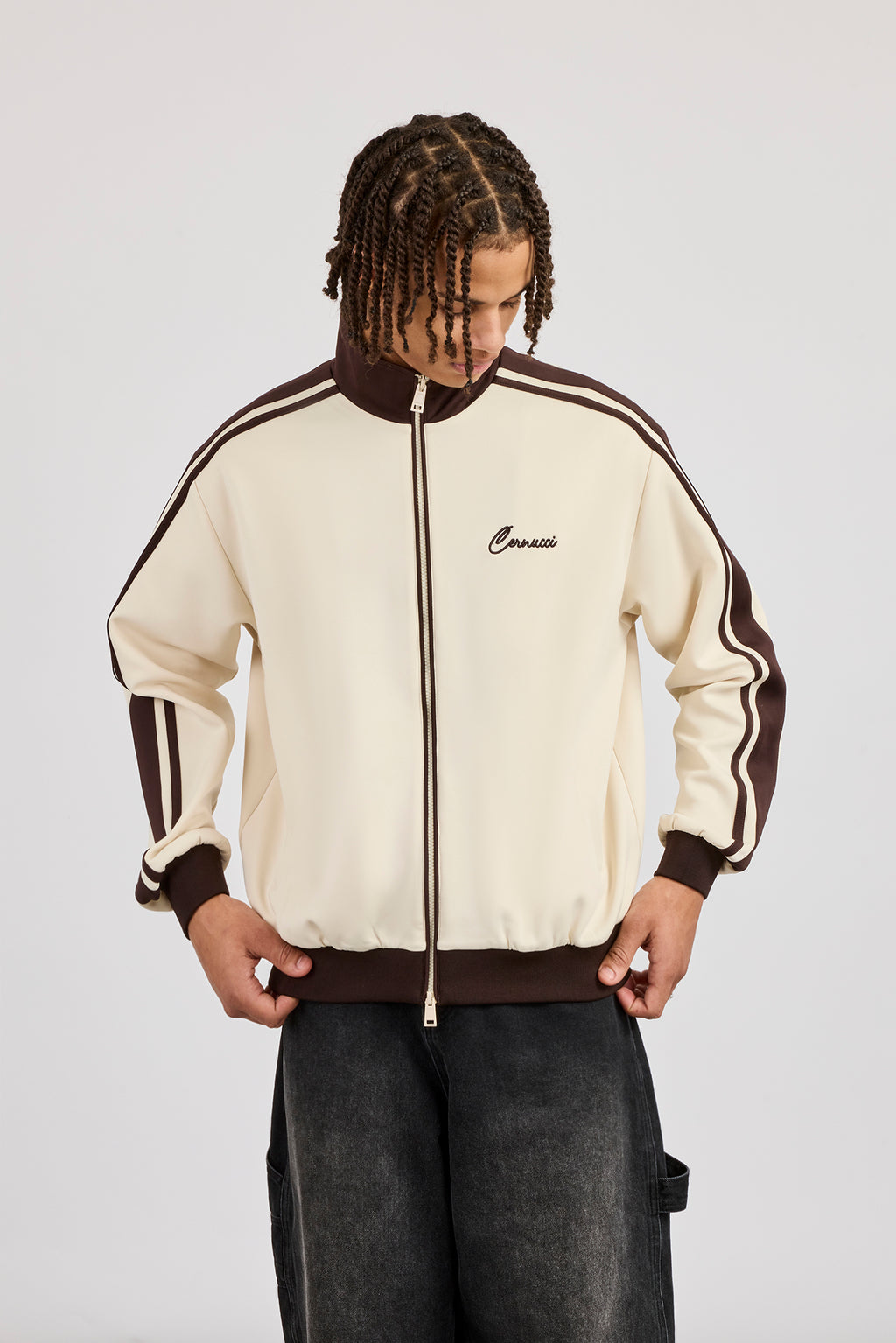 Mens Contrast Detail Track Top - Off White | Mens Outerwear | Shop ...