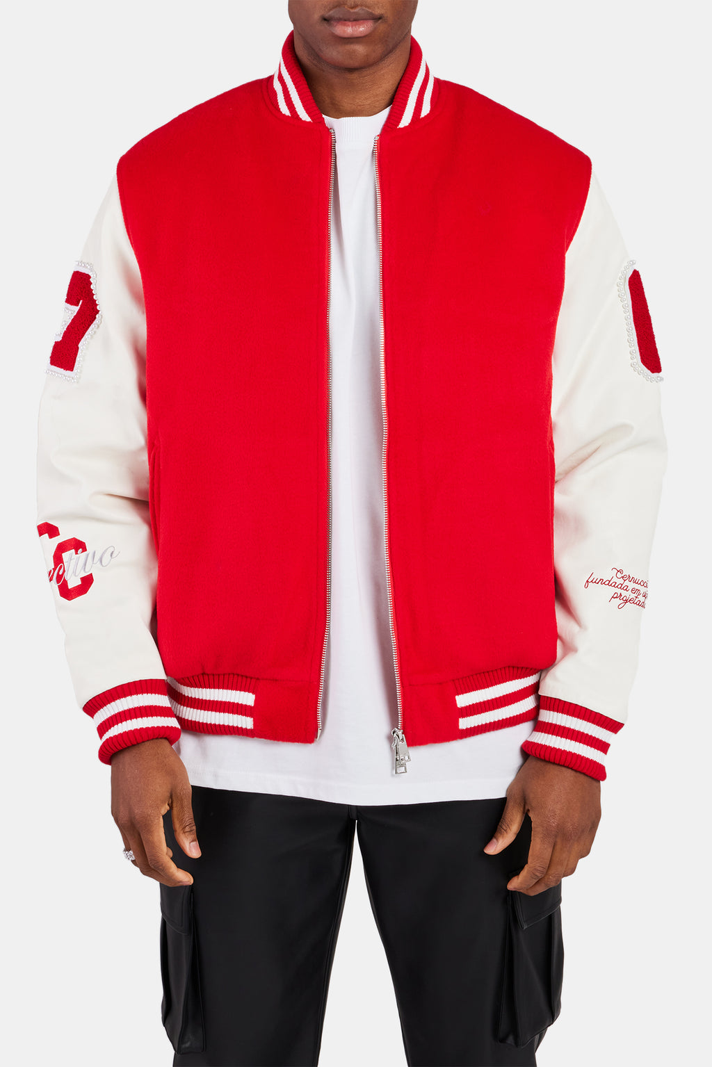 Pearl Embellished Bomber Jacket - Red | Mens Outerwear | Shop Bomber ...