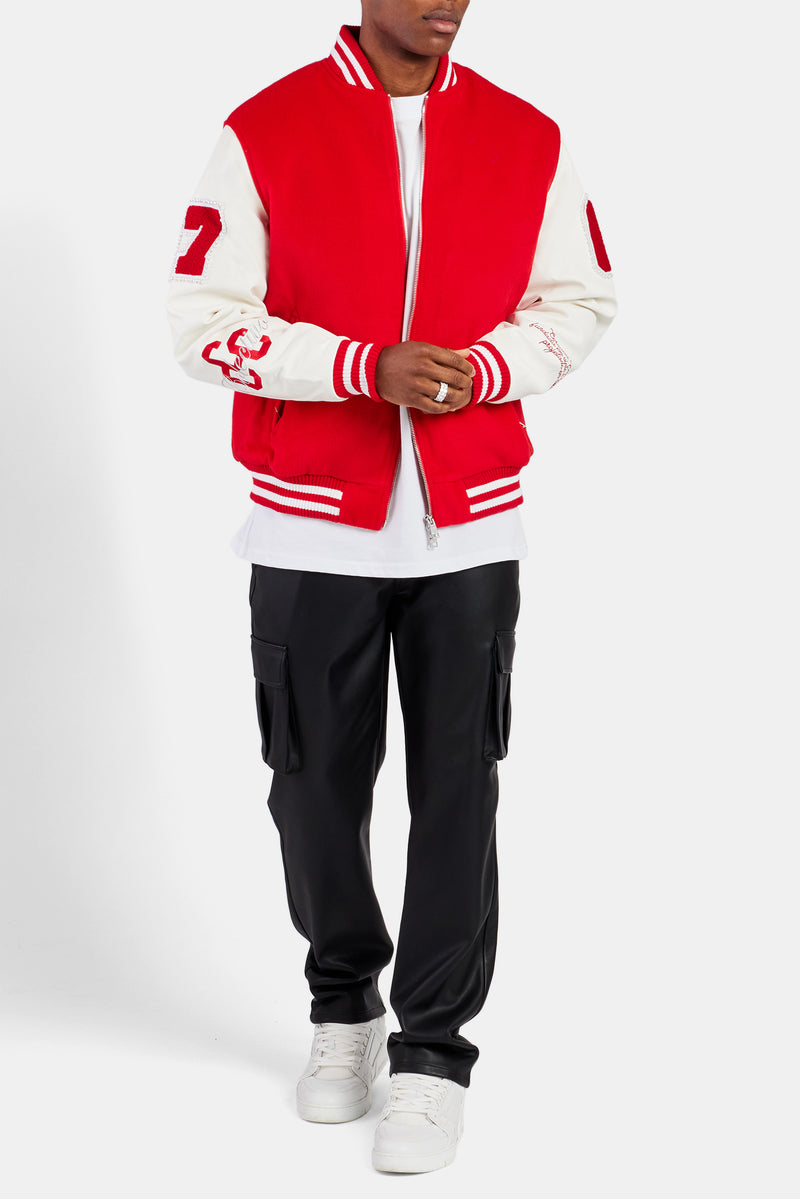 Pearl Embellished Bomber Jacket - Red | Mens Outerwear | Shop Bomber ...