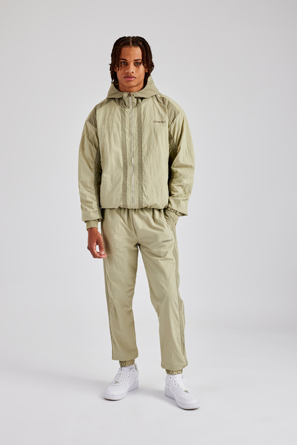 Nylon Colour Block Zip Through Tracksuit - Light Khaki | Mens Sets ...