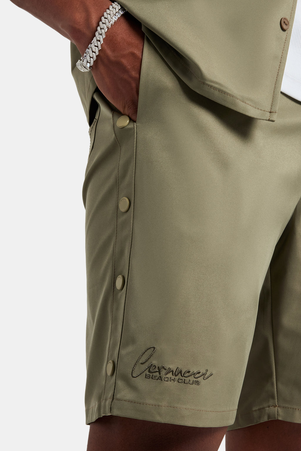 Nylon Embroidered Popper Short - Green | Mens Shorts | Shop Plain ...