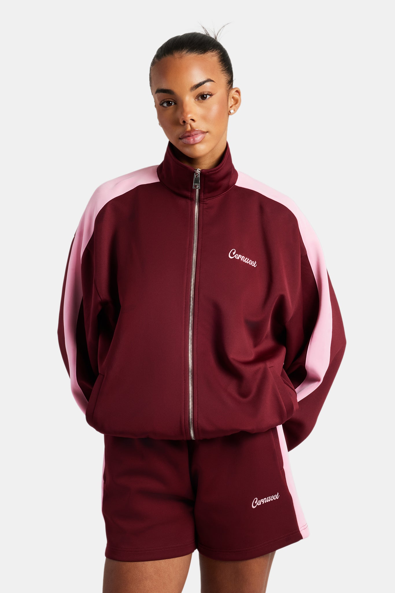 Womens Contrast Panel Track Jacket - Burgundy | Womens Outerwear | Shop ...