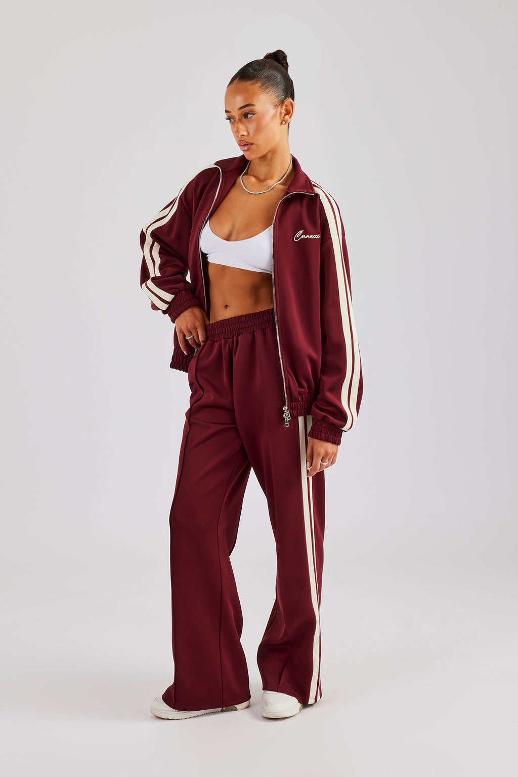 Funnel Neck Taping Zip Through Tracksuit - Burgundy | Womens Sets | Shop Tracksuits at CERNUCCI ...