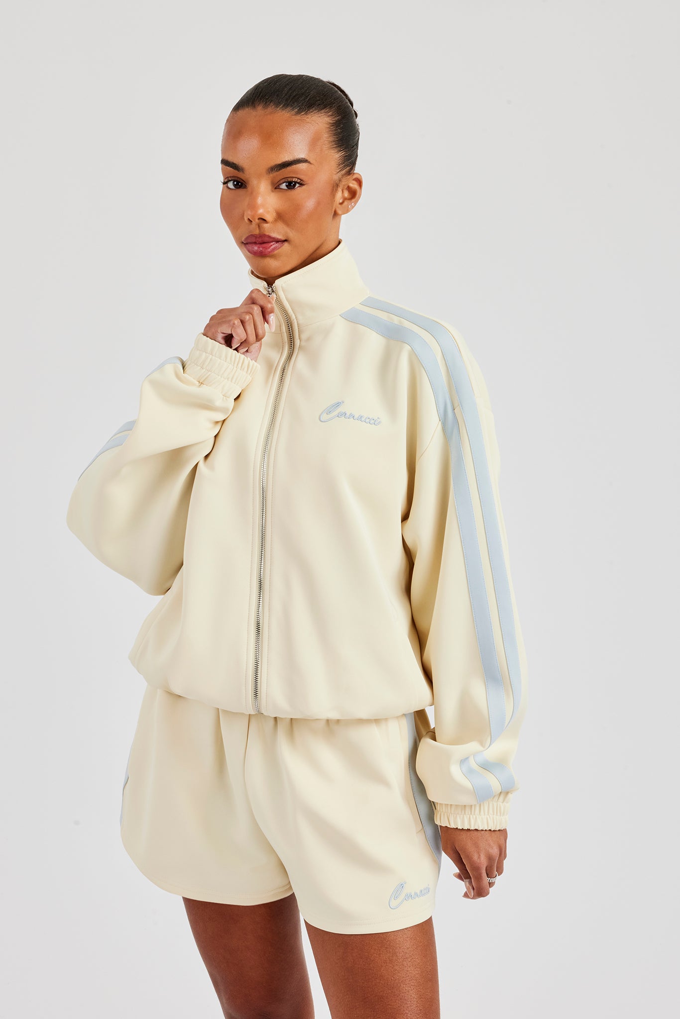 Funnel Neck Taping Zip Through Track Jacket - Butter Yellow | Womens ...