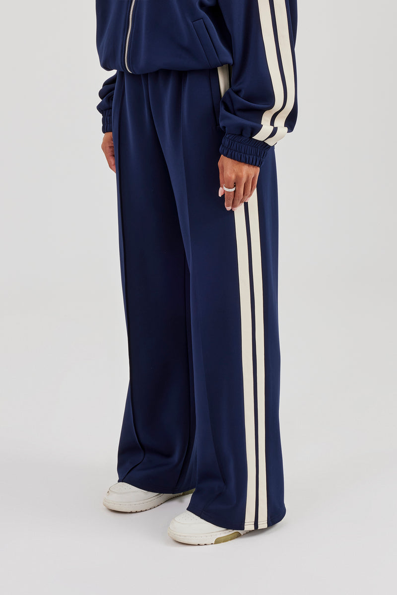 Taping Wide Leg Track Pant - Navy Blue | Womens Joggers | Shop Plain ...