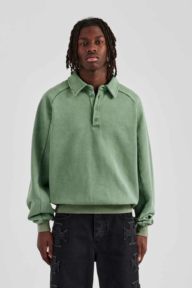Washed Polo Sweatshirt - Washed Green | Mens Hoodies & Sweats | Shop ...