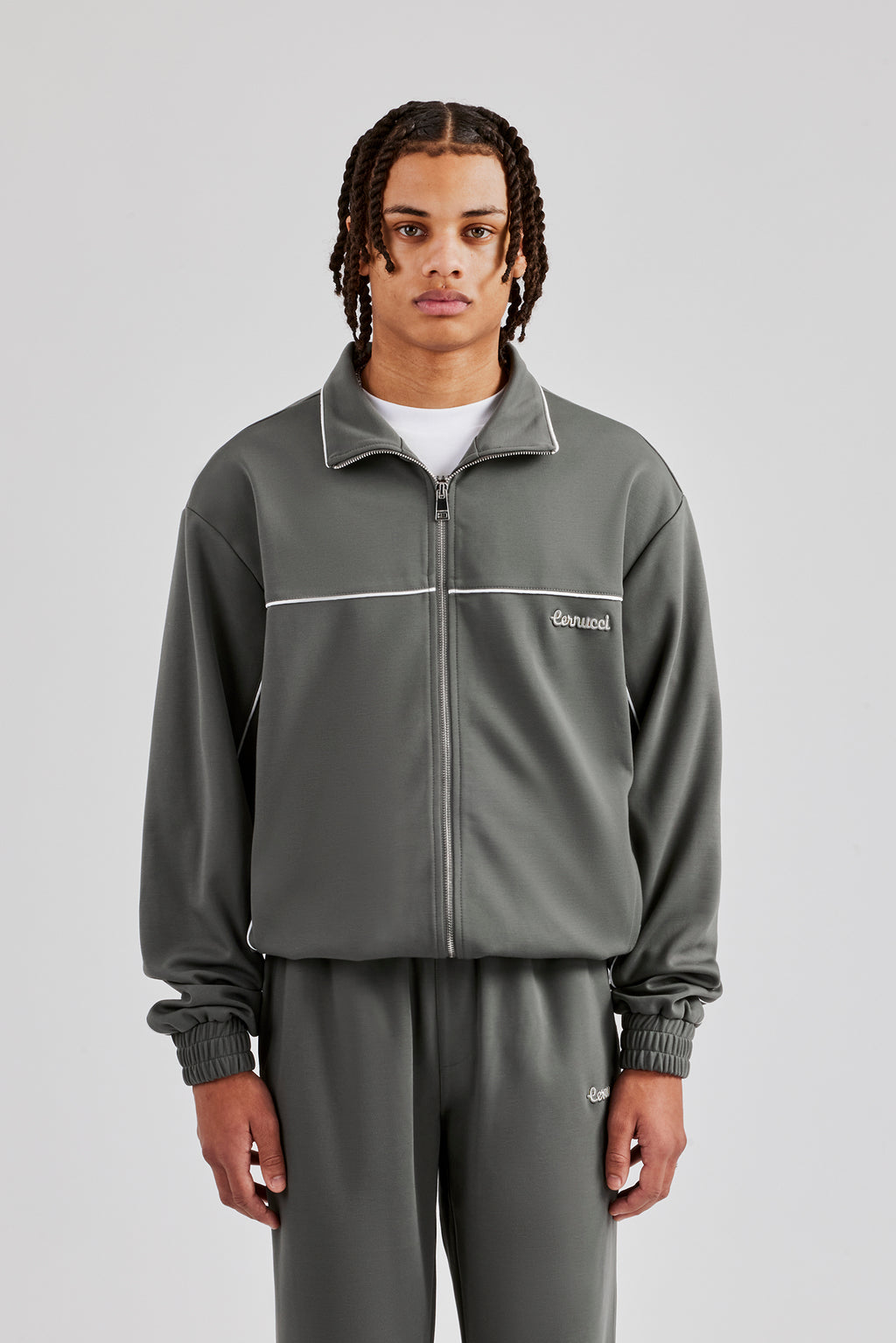 Piping Zip Through Jacket - Grey | Mens Outerwear | Shop Jackets at ...