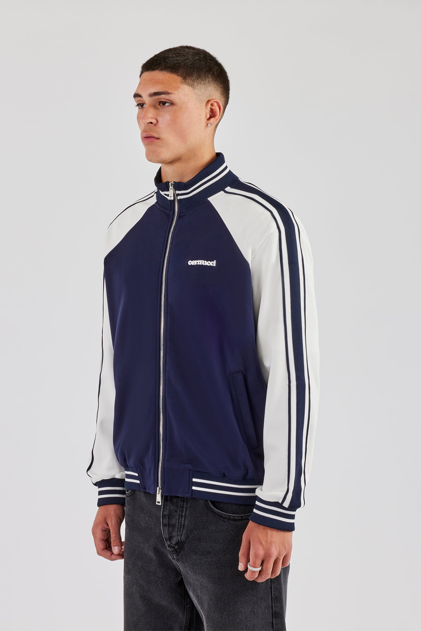 Rib Collar Track Jacket - Navy Blue | Mens Outerwear | Shop Jackets at ...