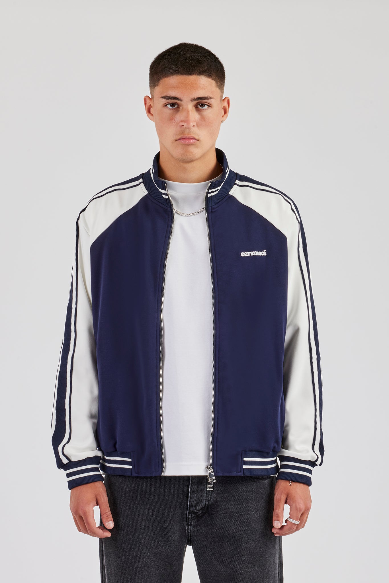 Rib Collar Track Jacket - Navy Blue | Mens Outerwear | Shop Jackets at ...