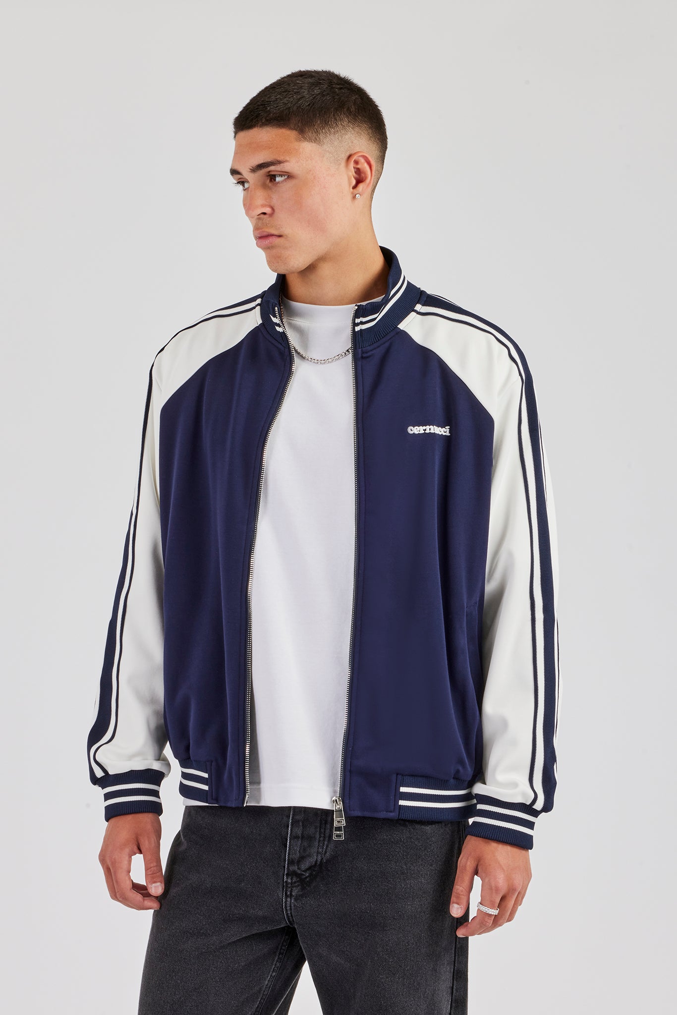 Rib Collar Track Jacket - Navy Blue | Mens Outerwear | Shop Jackets at ...